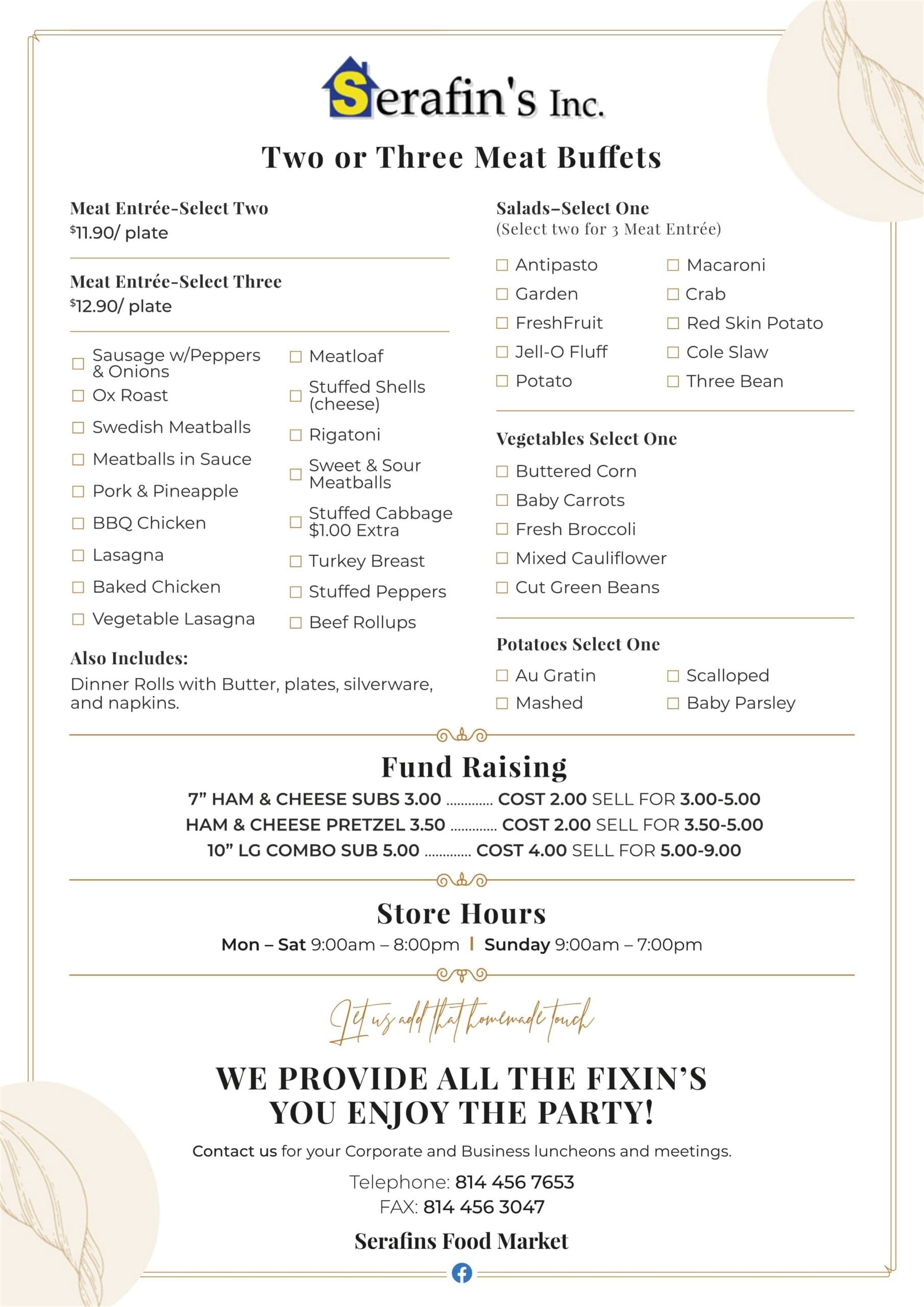 Catering Menu - Serafin's Food Market